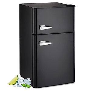 R.W.FLAME Mini Fridge 3.2 Cu.Ft Refrigerator with Freezer, Double Door, Energy Saving for Bedroom, Office, Home, (Black)