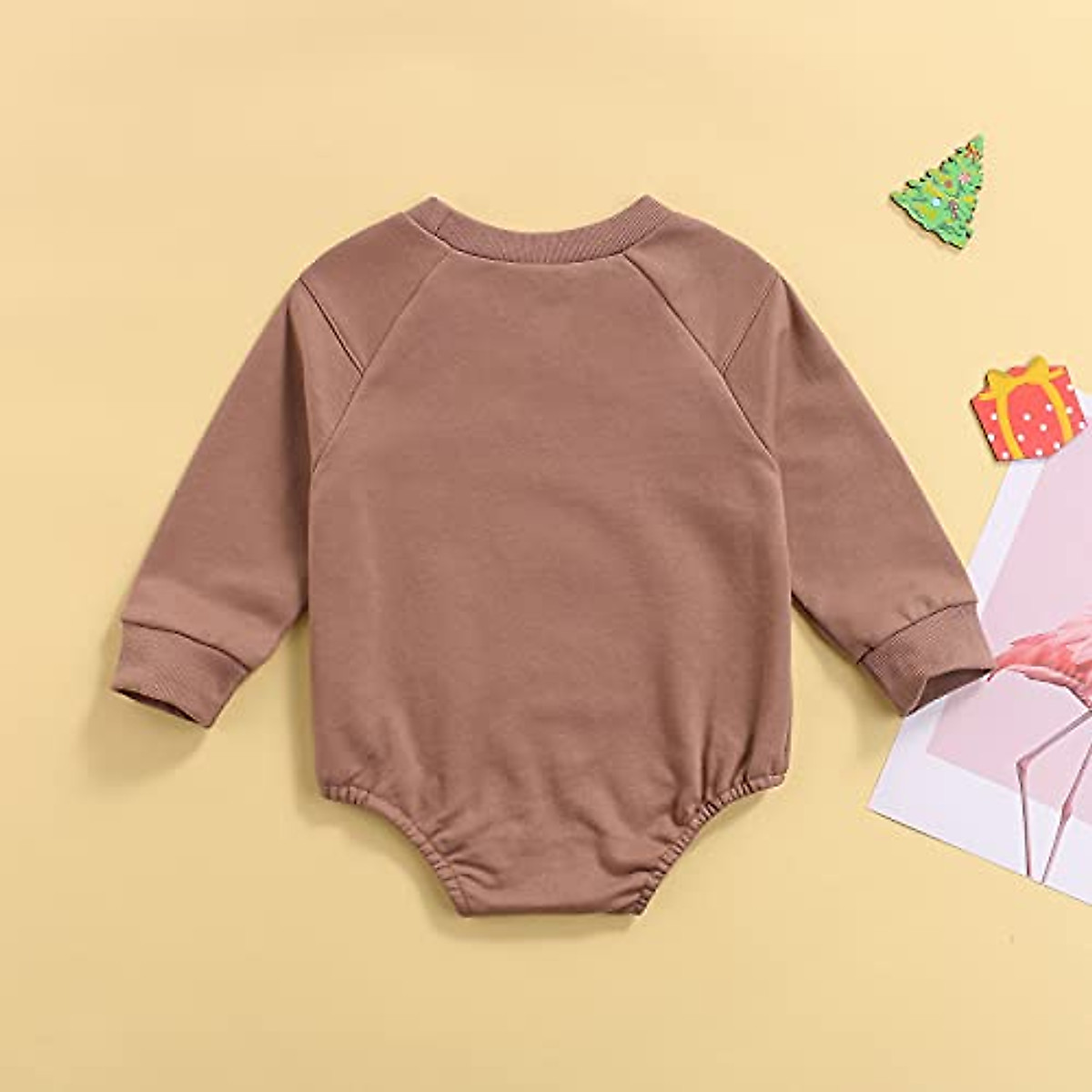 Lamuusaa Newborn Baby Girls Boys Clothes Crewneck Sweatshirt Long Sleeve Romper Bodysuit Pullover Oversized Autumn Tops (Dinosaur-Brown, 0-6 Months)