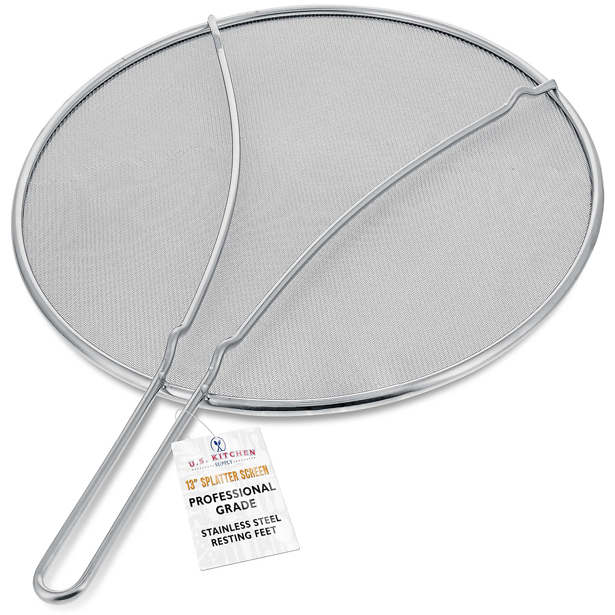 U.S. Kitchen Supply 13" Stainless Steel Fine Mesh Splatter Screen with Resting Feet