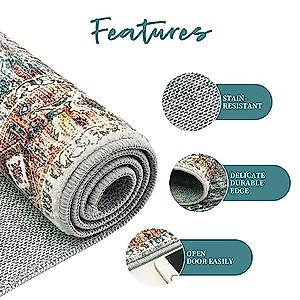 COZYLOOM Washable Rug 9x12 Large Area Rug Ultra-Soft Tribal Distressed Floor Cover Floral Print Accent Thin Rug Foldable Traditional Indoor Rug Retro Carpet for Living Room Bedroom Office Brown/Green