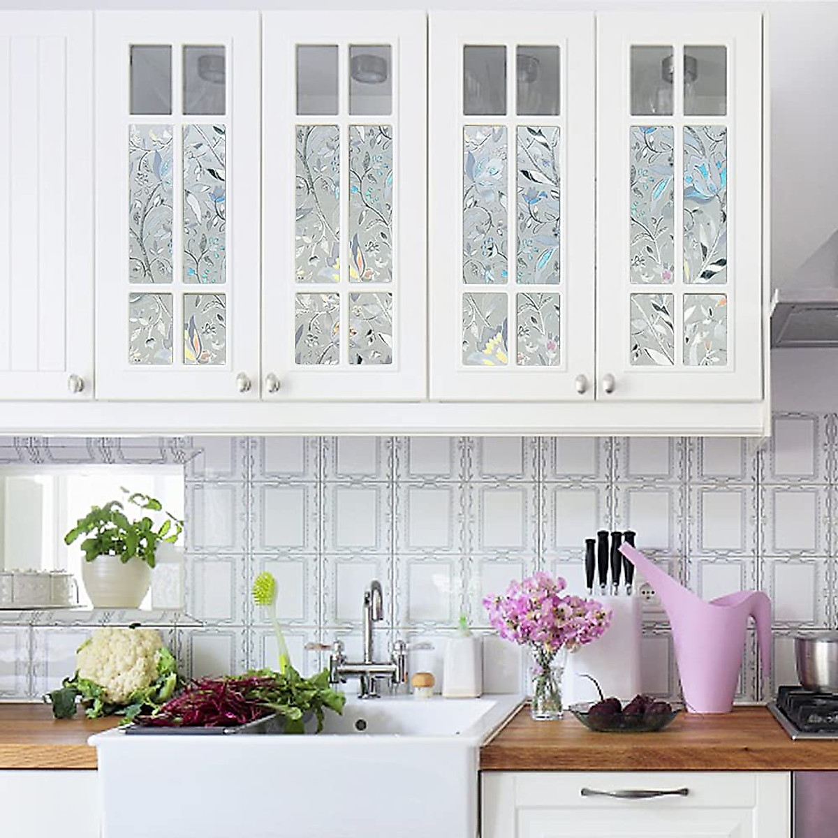 Window Film Privacy No Glue Static Cling 17.5" by 78.7" Glass Film Decorative Window Films Heat Control for Home Kitchen Office