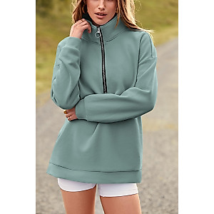 PRETTYGARDEN Women Causal 1/4 Zip PulloverLong Sleeve Collar Sweatshirts Solid Activewear Running Jacket (Green, Large)