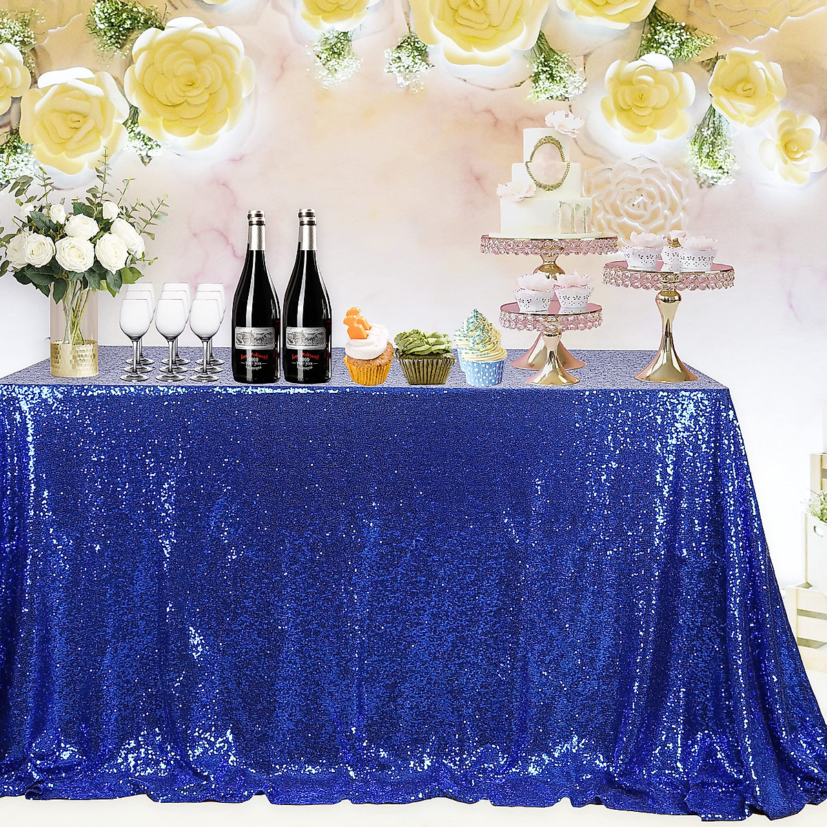 YMRZED Royal Blue Glitter Sequin Tablecloth - 60X85 Inch Rectangle Banquet Tablecloth Sparkly Tablecloth for Thanksgiving for Christmas