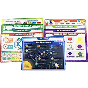 Fat Zebra Designs Educational Placemats - Set of 10 Learning Placemats - Easy Clean, Durable & Reusable Kids Table Mats - 12x17 Inches