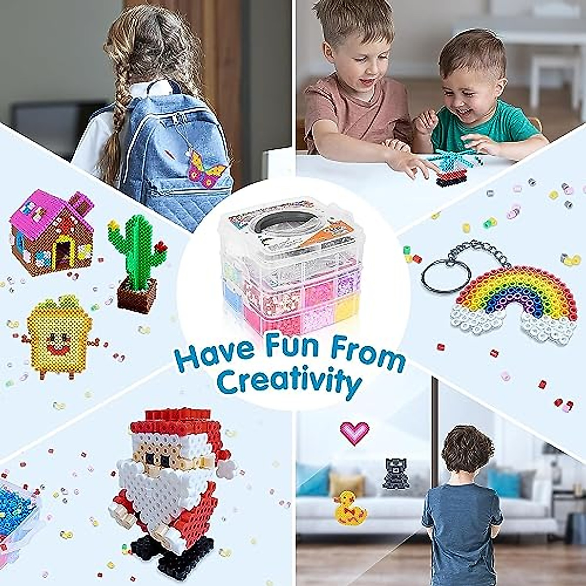 LULUETPUE Fuse Beads Kit,10000PC 5MM Melty Beads Set, Iron Melting Beads Craft Kit with Pegboards,Ironing Paper and Chain Accessories, Arts and Crafts Set for Kids Boys Girls Christmas Birthday Gift