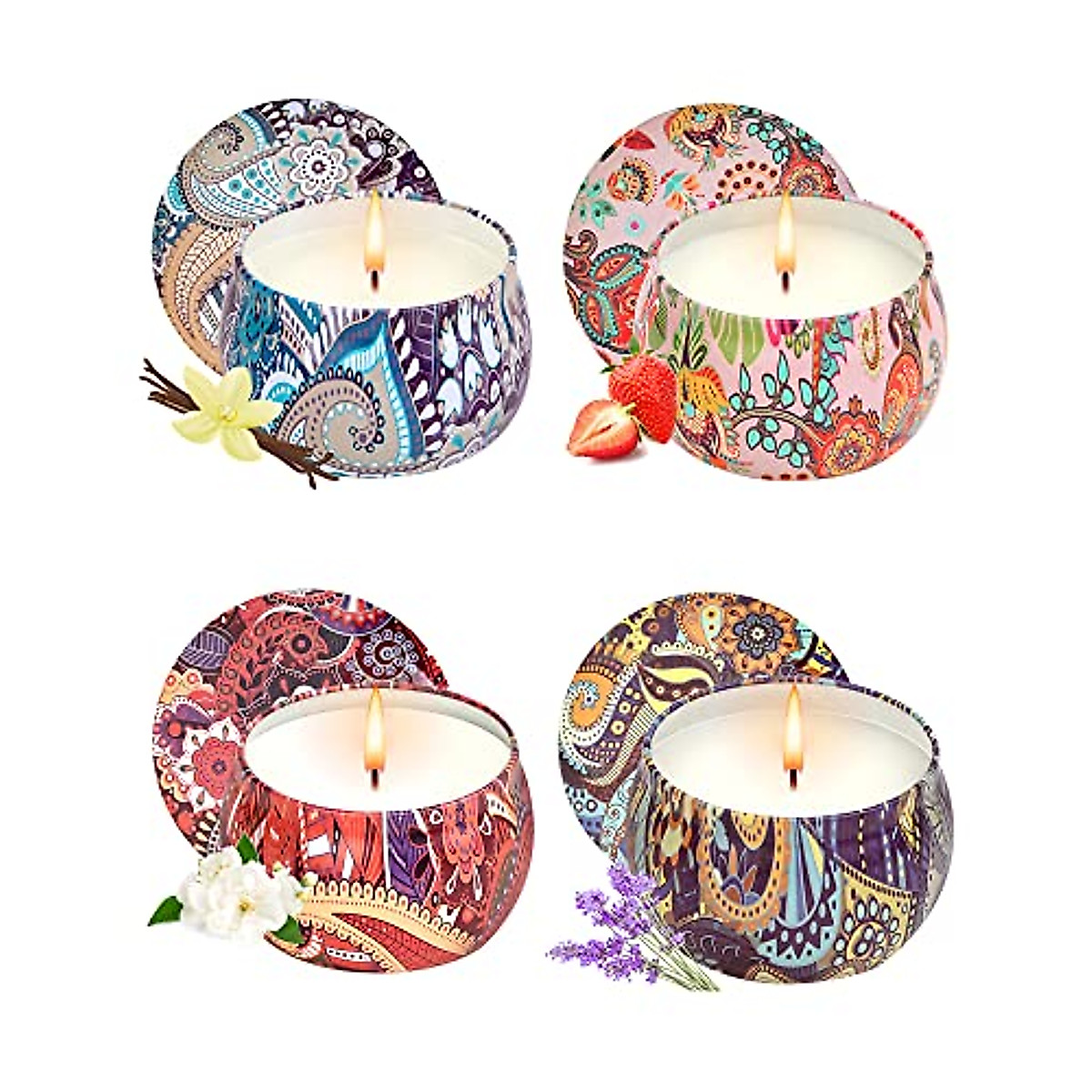 Scented Candles Gifts for Women, Primevolve Home Scented Aromatherapy Candles Set, Strongly Fragrance Essential Oils for Stress Relief, Jar Candles, 100% Soy Wax, 4x4.4oz