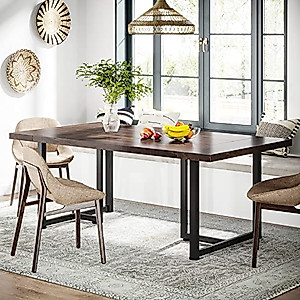 Tribesigns Dining Table Kitchen Table for 6,Farmhouse Kitchen Table for Dining Room, Industrial Rectangular Table with Steel Legs Metal Frame, Kitchen, Home Furniture (Brown)