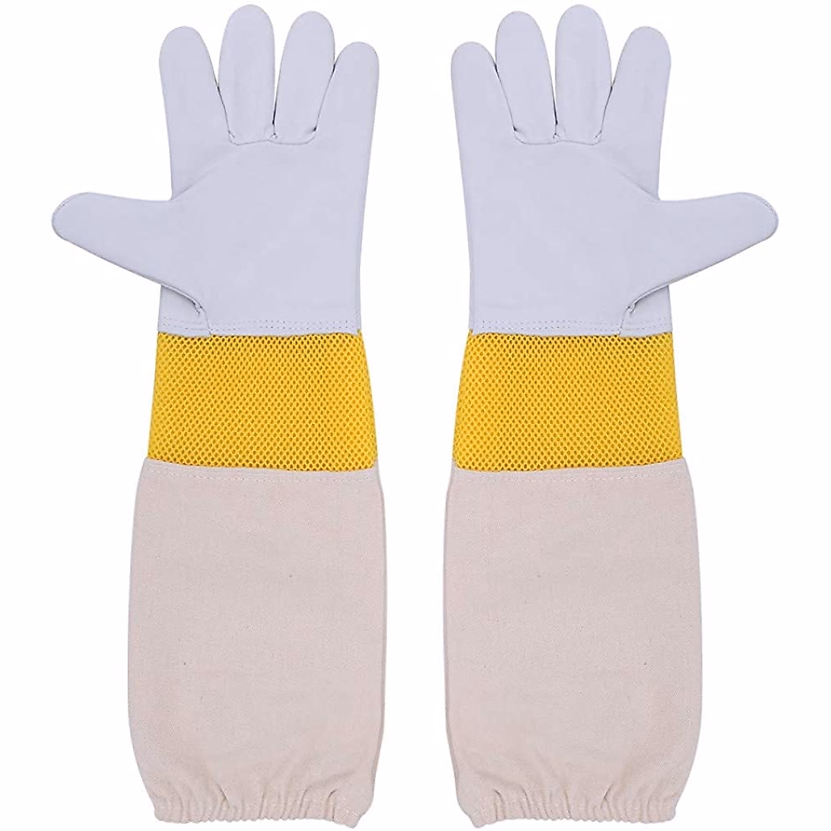 Beekeeping Gloves Bee Keeper Gloves - Premium Goatskin Leather Beekeeper Gloves with Protective Ventilated Long Canvas Sleeves & Elastic Cuffs for Beginner, Professional Beekeeping Supplies,Large