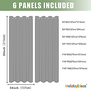 HolidayIdeas Waterproof Outdoor Curtains for Patio, 6 Panels - 54x120 Inches - Weatherproof Privacy Outsides Curtains for Backyard Porch Gazebo, Sunlight & UV Blocking (Black, Grommet Top)