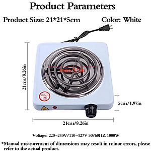 Compact and Portable Countertop Burner- Countertop Single Coiled Burner 1000 Watts Electric Hot Plate Temperature Controls White