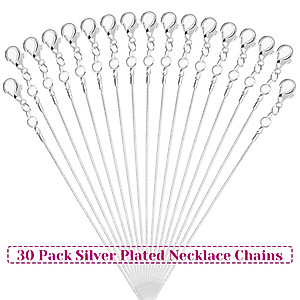 Paxcoo 30 Pack Bulk Necklace Chain Silver Plated Necklace Snake Chains for Jewelry Making, 1.2 mm (24 Inches)
