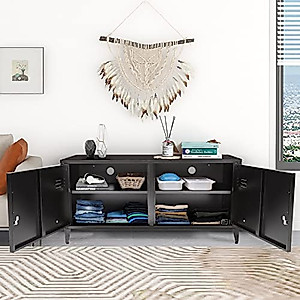 DOALBUN Metal Storage Cabinet, 2 Door Metal Locking Cabinet, Steel Lockable Office Storage Cabinet with 2 Shelves for Home Office, Garage and Warehouse (Black)