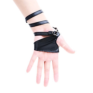 JISEN Women Half Palm Fingerless PU Leather Night Bar Band Up Punk Gloves Black