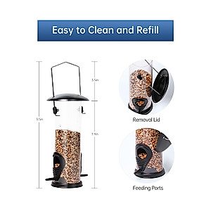 Ahig Tube Bird Feeder with 2 Feeding Ports for Outdoors Hanging,Premium Hard Plastic&Steel Hanger,Weatherproof,Attracting Wild Birds,Yard Decoration,Gift for Bird Lovers