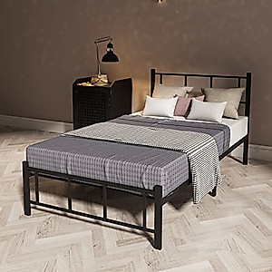 Twin Bed Frame with Headboard Metal Platform Bed 11inch Mattress Foundation with Storage No Box Spring Needed Easy Assembly,Black