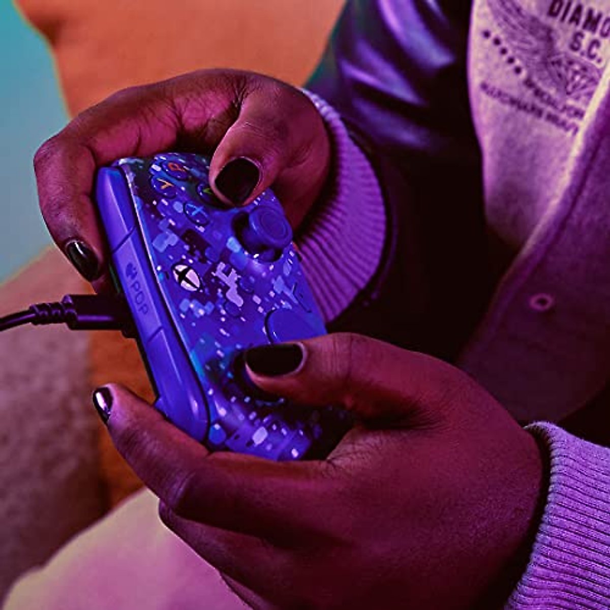 PDP Gaming REMATCH Enhanced Wired Controller Licensed for Xbox Series X|S/Xbox One/PC/Windows, Mappable Back Buttons, Advanced Customizable App - Digital Glitch Blue