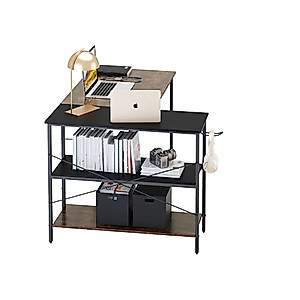 L-Shaped Black Linen + Retro Double Color Matching Desk