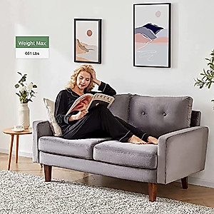 Bettermade Loveseat Sofa,Futon Sofa for Living Room, Velvet Cover Modern Design Couch,Tools-Free Assemble,2 Seats with 600 LB Load,Gray