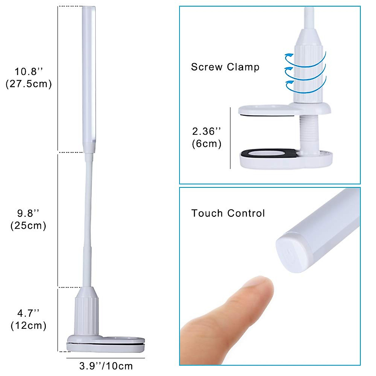 PSIVEN LED Desk Lamp, Clamp on Desk Light, Eye-Caring Gooseneck Clip on Light, 3 Color Modes, Stepless Dimming - Highly Adjustable Clamp Task Lamp/Table Lamp for Reading, Sewing, Drafting, Office