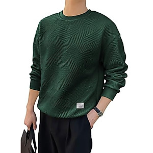 Dokotoo Men Mens Solid Color Crewneck Sweatshirt Lightweight Geometric Texture Long Sleeve Casual Pullover Sweatshirts Green Medium
