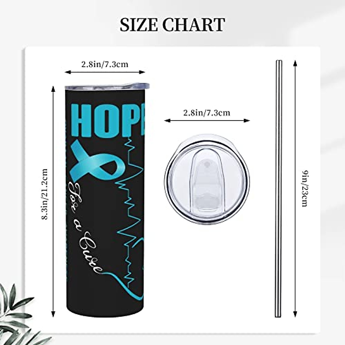 LIICHEES Hope For A Cure Ovarian Cancer Awareness Stainless Steel Vacuum Insulated Tumbler 20oz Coffee Cups Travel Mug Water Cup with Leak-Proof Flip Lid Metal Straw Cleaning Brush