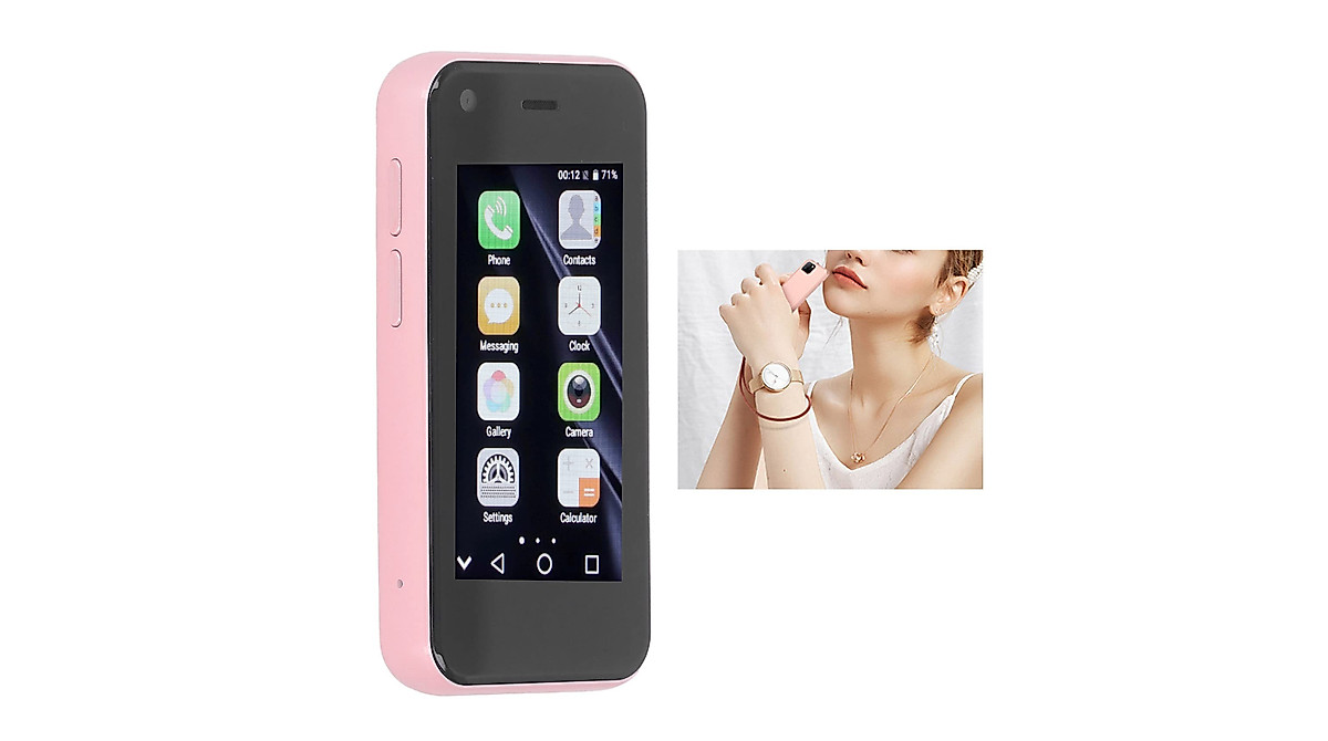 Compact Mini Smartphone with Dual Cameras - Sakura Pink