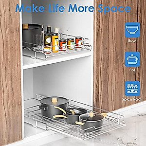 G-TING Pull Out Cabinet Organizer, Heavy Duty Slide Out Pantry Shelves Sliding Drawer Storage for Home, Kitchen, Bathroom, 13.97" W x 20.98" D, Request at Least 15 inch Cabinet Opening(2 Pack, Silver)