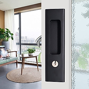 LWZH 6.3" Matte Black Privacy Pocket Door Lock Hardware, Invisible Recessed Handle Latch with Keys, Sliding Door Mortise Lock, Double Barn Door Lock Furniture Hardware