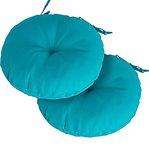 Magpie Fabrics Outdoor 15"x15"x4" Round Bistro Seat Cushions with Ties Set of 2, Tufted Waterproof Patio Floor Chair Pads for Home Garden Balcony Kitchen Office Porch, Teal