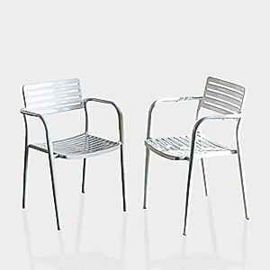 Lisuden Patio Bistro Metal Table Set with 2 Chairs, Outdoor Steel Slat Round Table for 2 Person, 27.5"(Dia) x28(H), Weather-Resistant Furniture Table Conversation Set for Backyard, Garden (White)