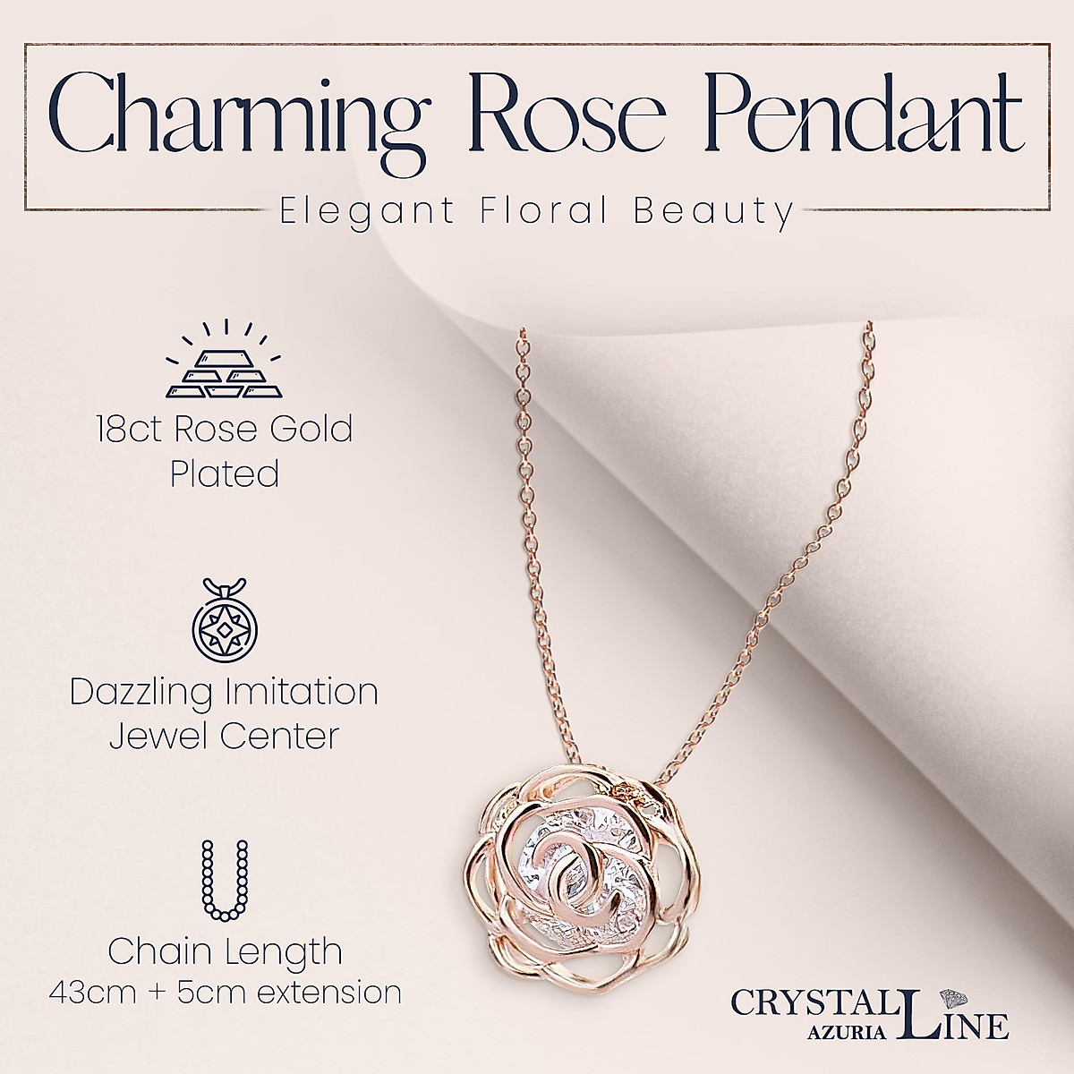 Crystalline Azuria Women 18K Rose Gold Plated White Crystal Roses Flower Set Necklace Earrings Bracelet for Women Wedding Party Bridal Bridesmaid Accessories