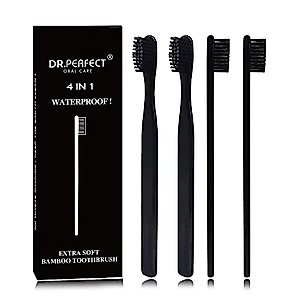 N-amboo Bamboo Toothbrush Soft Bristles Manual Toothbrush Adult Toothbrush Pack of 4 Painted Black