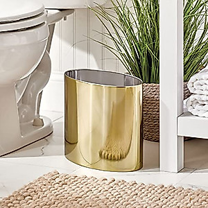 mDesign Stainless Steel Metal Oval Trash Can, Small 2.09 Gallon Wastebasket, Garbage Basket Bin for Bathroom, Bedroom, Kitchen, or Home Office, Holds Waste and Recycle, Mirri Collection, Soft Brass