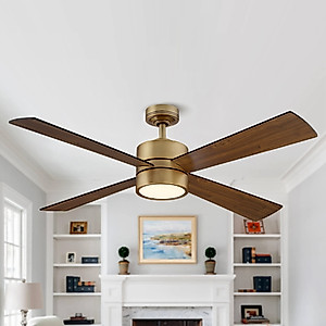 Ceiling Fans with Lights and Remote, 52 Inch Gold Ceiling Fan for Bedroom Living Room, Farmhouse Chandelier Outdoor Ceiling Fan with Light, Reversible 4 Blades, Ventilador de Techo con Luz
