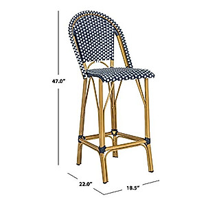 Safavieh PAT4008A Collection Ford Navy and White Indoor/Outdoor Stacking French Bistro Bar Stool