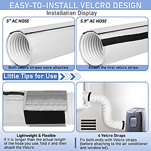 Angooni Portable ac Hose Cover - 59” Flexible and Thick Air Conditioner Hose Cover Wrap with No Leaks, Portable ac Hose Insulation for Hoses Between 5" and 5.9" in Diameter, Light Gray