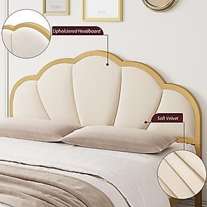 BOTLOG Queen Bed Frame, Upholstered Platform Bed Frame with Velvet Petal Headboard, Footboard, Strong Wooden Slats, No Box Spring Needed/Easy Assembly (Queen)