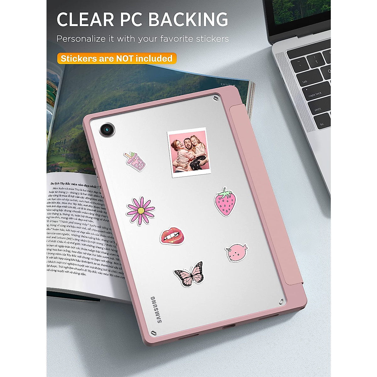 MoKo Case Fits Samsung Galaxy Tab A8 10.5 Inch 2022 (SM-X200/SM-X205/SM-X207), Tablet Case Transparent Back Cover with Auto-Wake Fit Samsung Galaxy Tab A8 2022, Pink