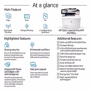 HP Color Laserjet Pro Multifunction M479fdw Wireless Laser Printer for Business, White - Print Scan Copy Fax - 28 ppm, 600x600 dpi, Auto 2-Sided Printing, 50-Sheet ADF, Ethernet, Cbmou Printer＿Cable