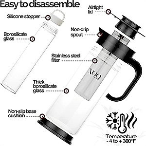 XOQ Cold Brew Coffee Maker + Chiller Kit + 50oz/1.5L Glass Cold Brew Maker - Iced Coffee Maker & Ice Tea Maker - Large Iced Coffee Pitcher for Fridge with Removable Stainless Steel Brewer Filter