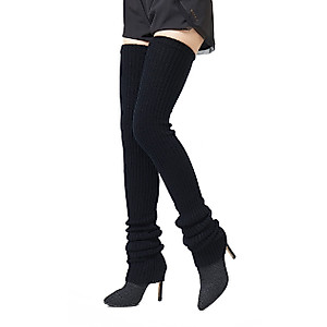 Pareberry Women's Winter Soft Over the Knee High Cable Boot Socks Knit Long Leg Warmers (C05-Black)