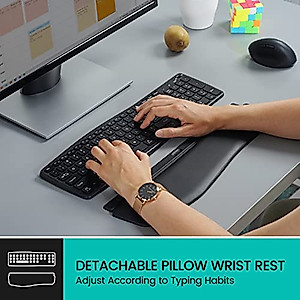 Perixx PERIBOARD-813B Bluetooth Ergonomic Keyboard - Laptop Scissor Keys - Curved Ergo-Lite Design - Detachable Soft Wrist Rest - USB-C Rechargeable - Black - US English (11976)