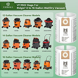 8 Pack VF3502 Vacuum Bags Compatible with Ridgid 12 to 16 Gallon Wet Dry Vacuums, High Efficiency Replacement Filter Bags for Model WD1950 WD1956 WD1850 WD1851 RV2400HF WD1450 WD1680 WD1270