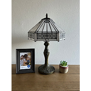 enjoy decor lamps Tiffany Table Lamp White Stained Glass Hexagon LED Bulb Included for Living Room Dining Room Bedroom Bedside 12'W*12" D*19" H