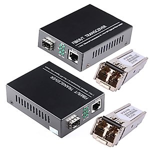 A Pair of 1.25G/s Bidi Gigabit Multi-Mode Fiber Ethernet Media Converter with 2PCS Bidi SFP LC Dual Transceiver Module Included, 10/100/1000Base-Tx to 1000Base-SX SMF RJ45 to SFP Slot up to 550M