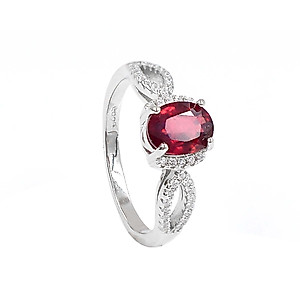 8X6 MM Natural Red Ruby Oval Cut Gemstone 925 Sterling Silver July Birthstone Solitaire Unisex Proposal Ring Love and Friendship Gift For Girlfriend (Rhodium Plated Silver, 8.5)