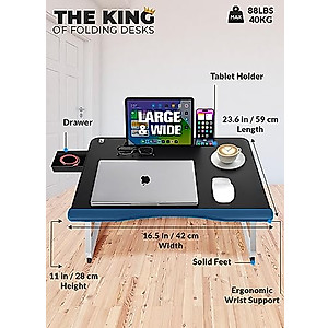 Cooper Mega Table - Large Laptop Desk for Bed, Portable Table Tray, Laptop Stand with Built-in Tablet, Phone Slot, Storage Drawer for Working, Gaming, and Eating on Couch/Sofa/Floor