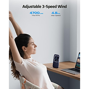 Otlonpe Mini Portable Handheld Fan, Small Rechargeable Pocket Travel Fan with Hand Held Desktop Modes, Foldable Stand, Lanyard, 3 Speeds, Cute Slim Personal Hand Fan for Women Girls Kids (Dark-Blue)