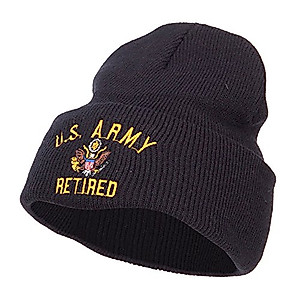 e4Hats.com US Army Retired Military Embroidered Long Beanie - Black OSFM