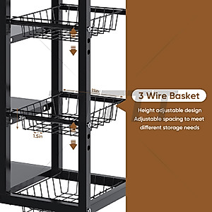 VZONE Storage Shelves, Adjustable 4-Tier Kitchen Organizers and Storage with 4 Wire Baskets, Metal Shelf Rack with Wheels for Kitchen, Pantry, Bathroom, Garage – Ideal for Kitchen Shelves